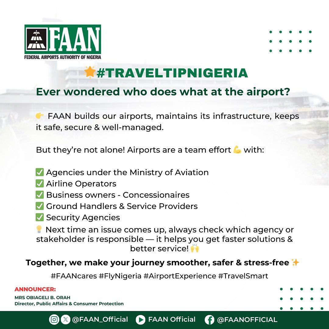 FAAN reveals agencies to report airport issues to — Daily Economy News